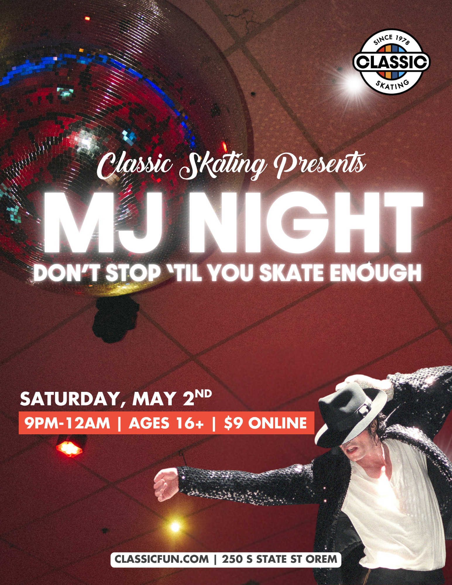 MJ Night — Don't Stop 'Til You Skate Enough – Classic Fun Center